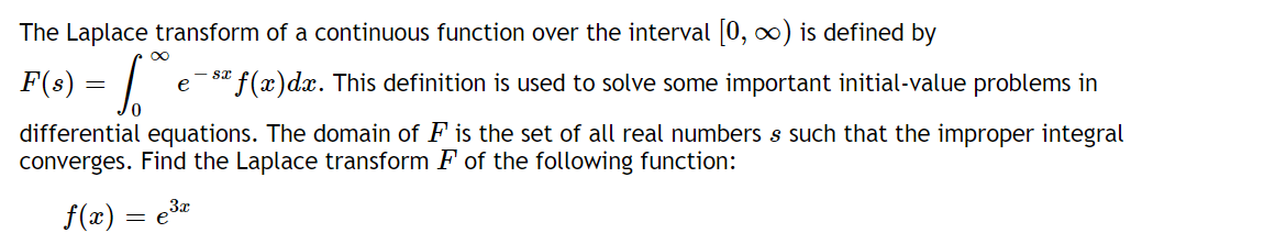 Solved - F(b) = 11 = 0 The Laplace transform of a continuous | Chegg.com