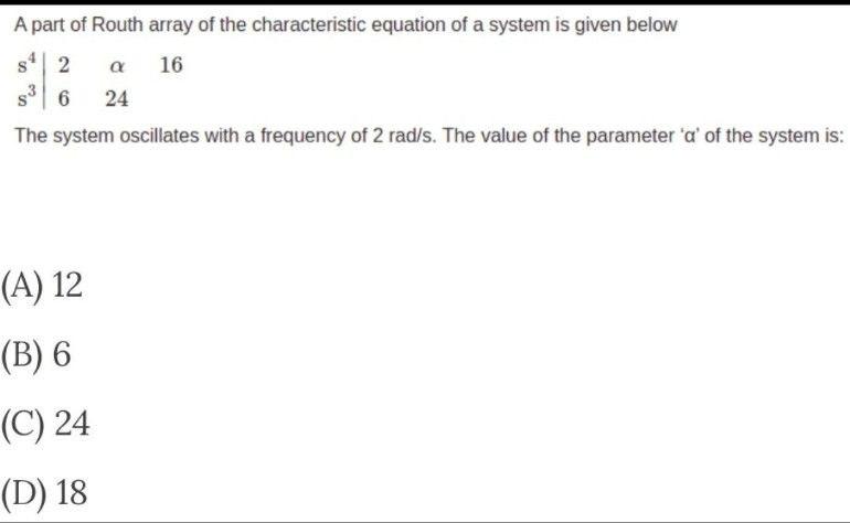 Solved A part of Routh array of the characteristic equation | Chegg.com
