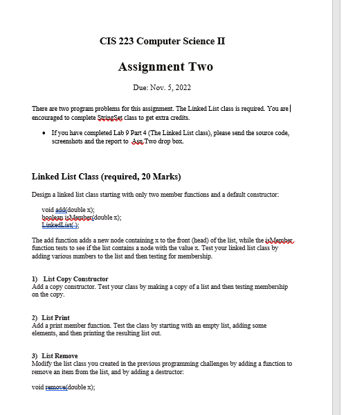 Solved Design a linked list class starting with only two | Chegg.com