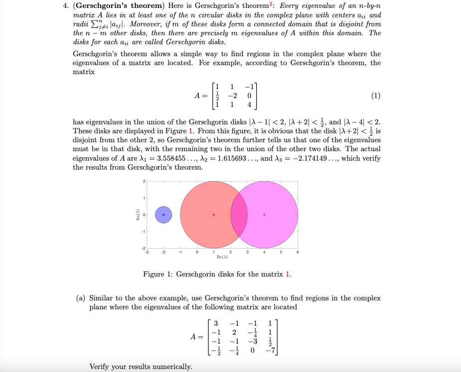 Solved 4. (Gerschgorin's theorem) Here is Gerschgorin's | Chegg.com