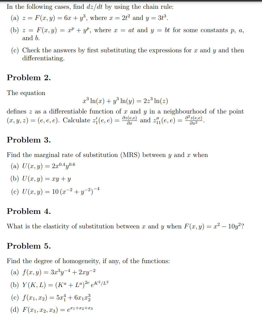 Solved In the following cases, find dzdt ﻿by using the chain | Chegg.com