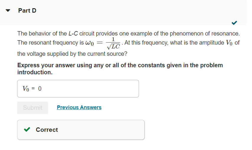 Solved Learning Goal: To understand why a series L-C circuit | Chegg.com