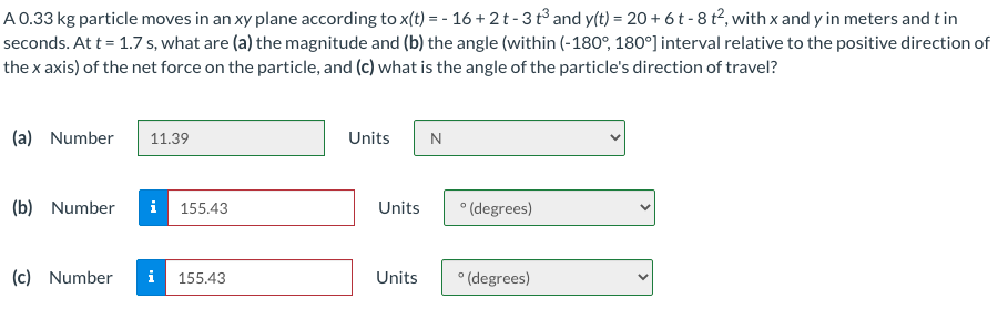 Solved A 0.33 kg particle moves in an xy plane according to | Chegg.com