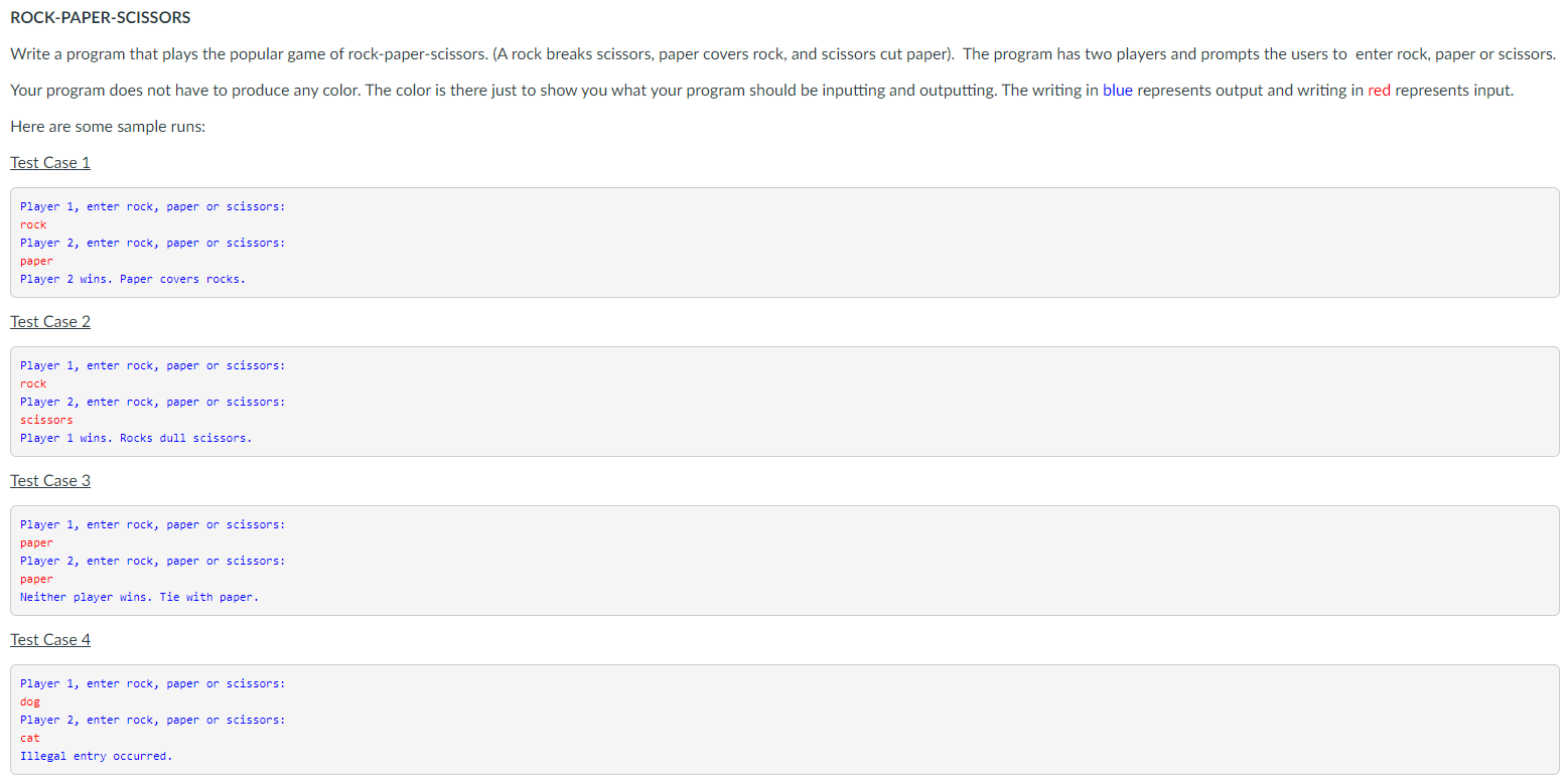 Solved In Python, please. ROCK-PAPER-SCISSORS Write a | Chegg.com