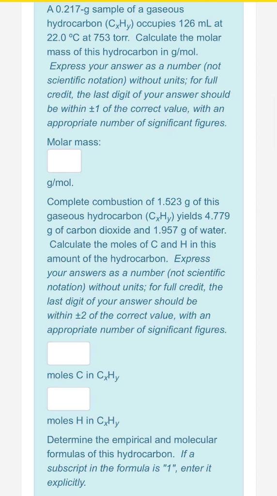 Solved moles C in CxHy moles H in CxHy Determine the | Chegg.com
