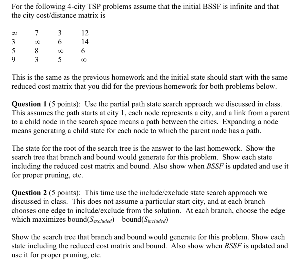 For the following 4-city TSP problems assume that the | Chegg.com