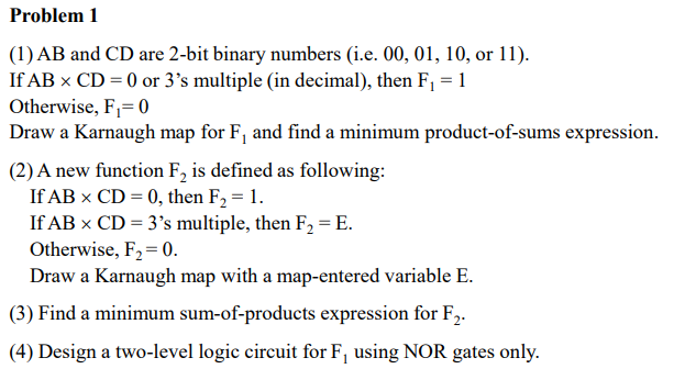 Solved Problem 1 (1) AB and CD are 2-bit binary numbers | Chegg.com