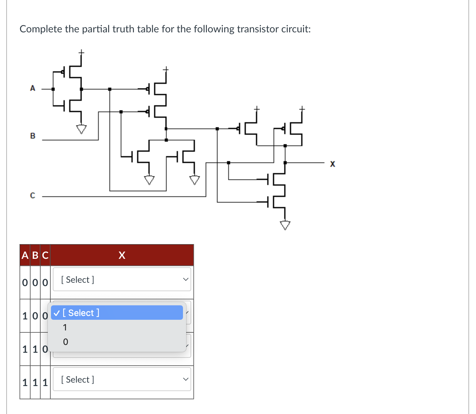 Complete the partial truth table for the following | Chegg.com