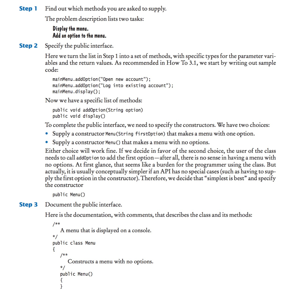 Solved Change the Menu class in Worked Example 3.1 so that | Chegg.com