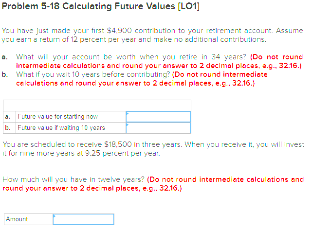 Solved Problem 5-18 Calculating Future Values [LO1] a. You | Chegg.com