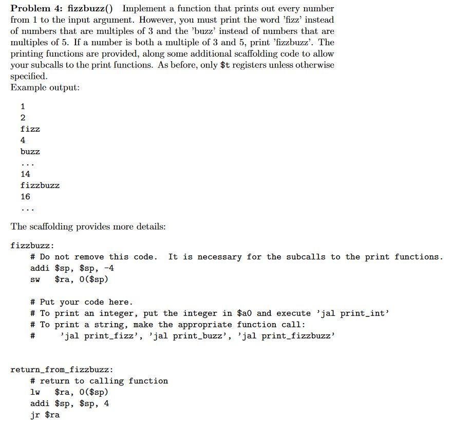 Problem 4: fizzbuzz() Implement a function that | Chegg.com