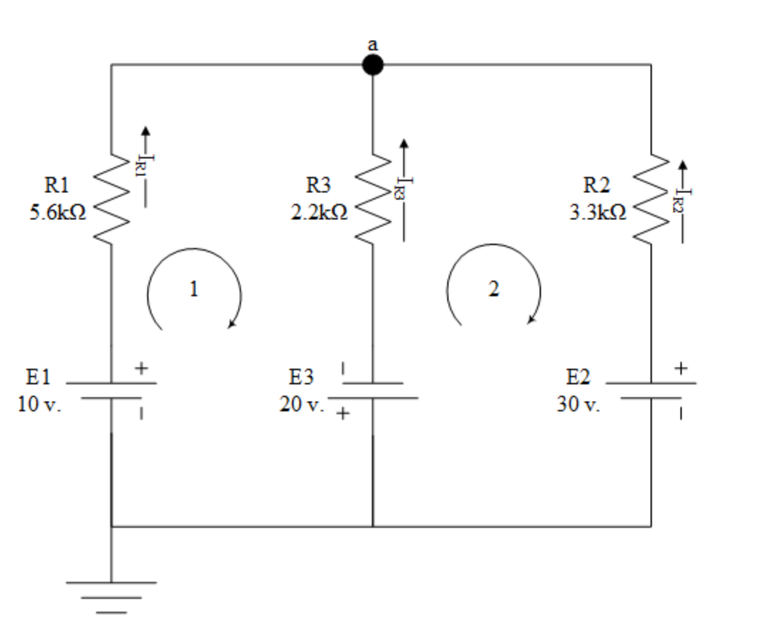 Solved w Iri- R1 5.6kΩ R3 2.2k22 R2 3.3kΩ +Ir2 2 C 1 + E3 E1 | Chegg.com