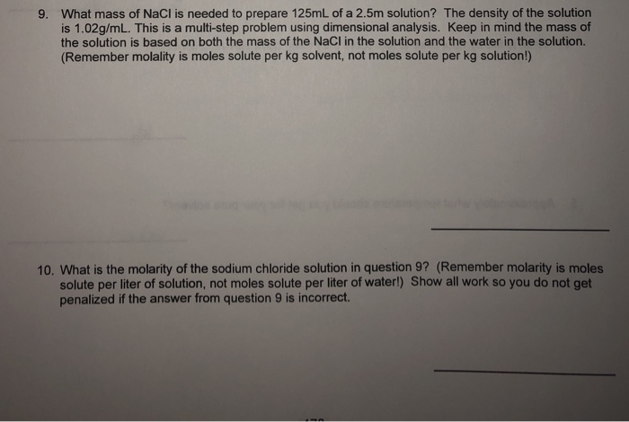 Solved What mass of NaCl is needed to prepare 125mL of a | Chegg.com