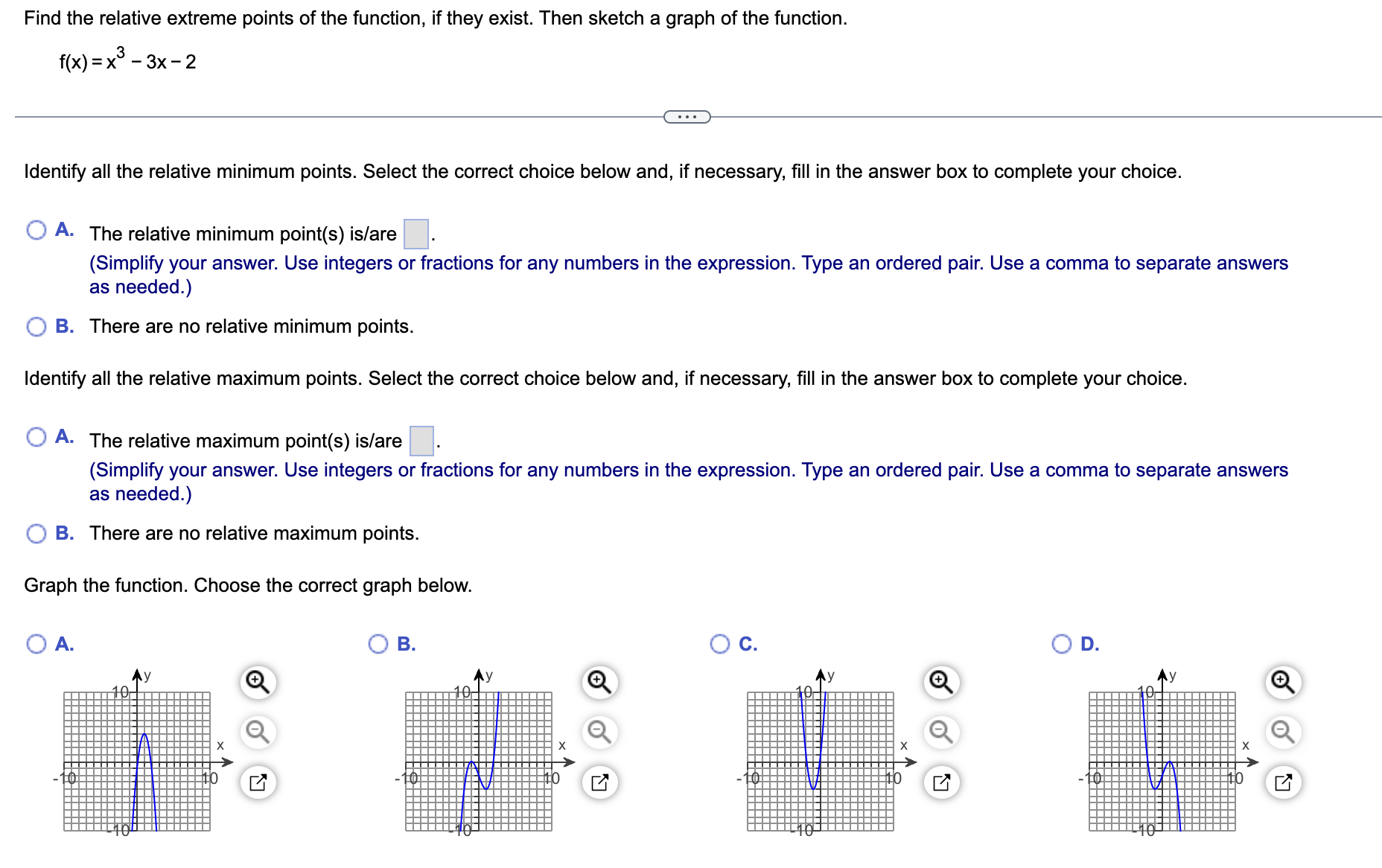 Solved f(x)=x3−3x−2 Identify all the relative minimum | Chegg.com