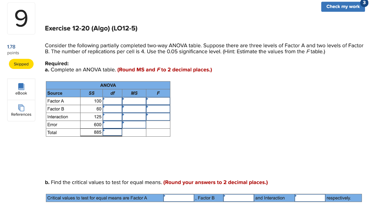 Solved Consider the following partially completed two-way | Chegg.com