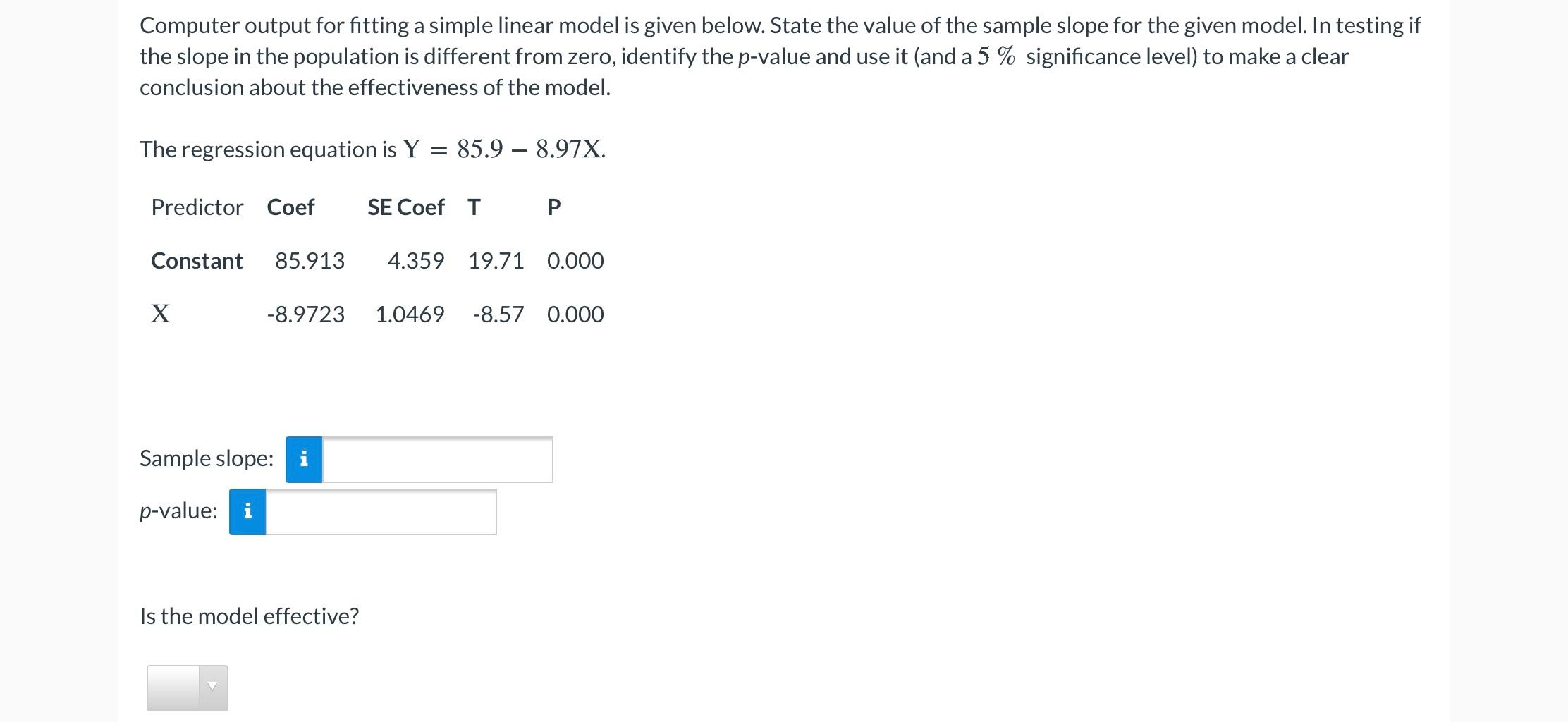 Solved Computer output for fitting a simple linear model is | Chegg.com