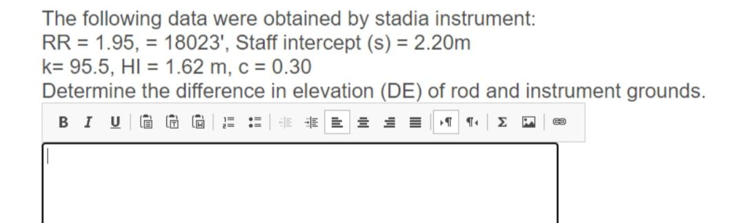 Solved The following data were obtained by stadia | Chegg.com