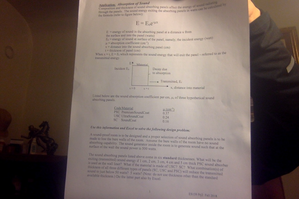 and dickness of sound absorbing panels affect the | Chegg.com