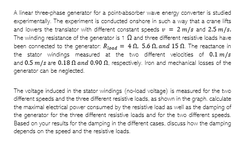 Solved A linear three-phase generator for a point-absorber | Chegg.com