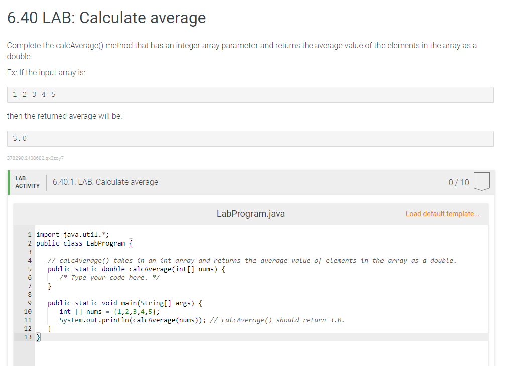 Solved 6 40 Lab Calculate Average Complete The Calcaverage