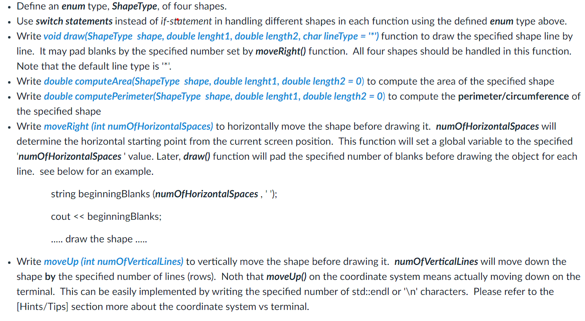 Solved • Define an enum type, ShapeType, of four shapes. • | Chegg.com