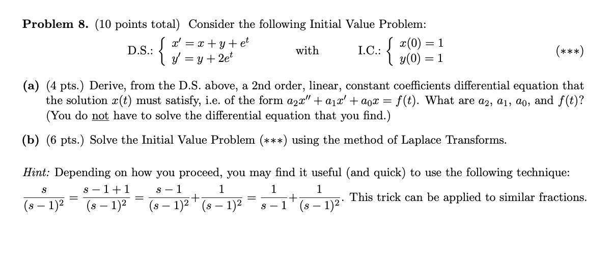 Solved Problem 8. (10 points total) Consider the following | Chegg.com