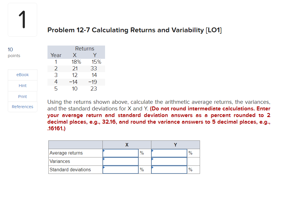 Solved Problem 12 7 Calculating Returns And Variability 