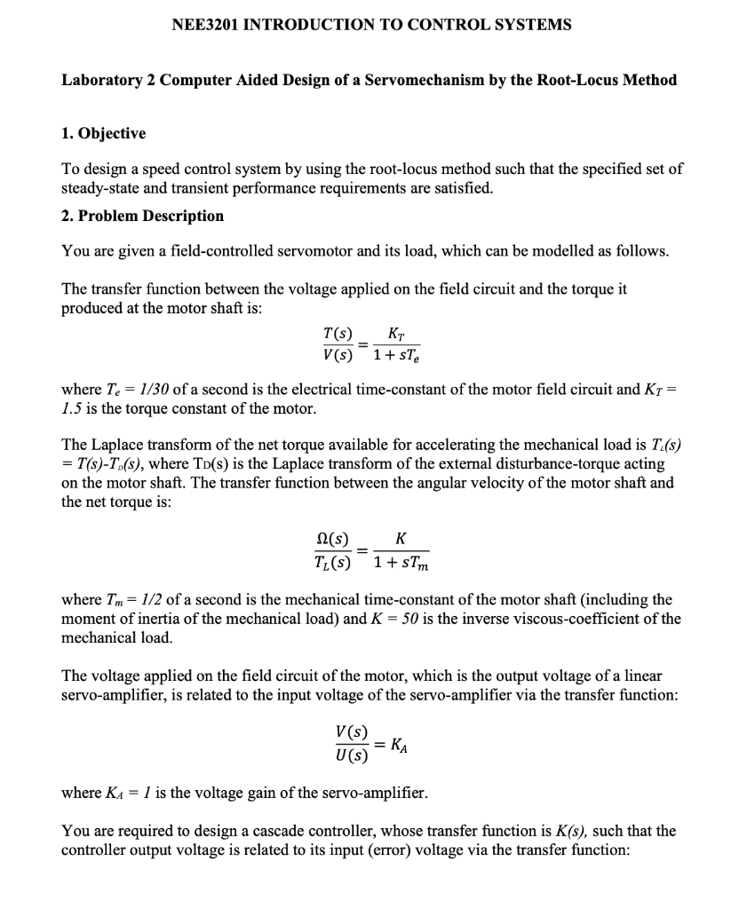 Solved NEE3201 INTRODUCTION TO CONTROL SYSTEMS Laboratory 2 | Chegg.com