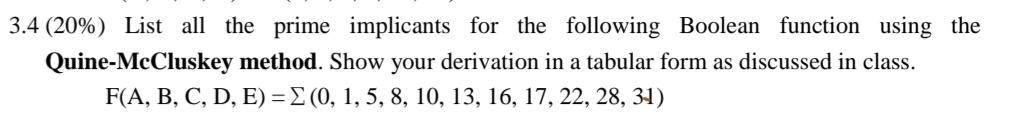 Solved 3.4(20%) List all the prime implicants for the | Chegg.com