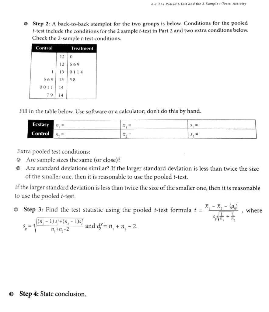 PART 3. THE POOLED t-TEST (2-SAMPLE t-TEST FOR EQUAL | Chegg.com