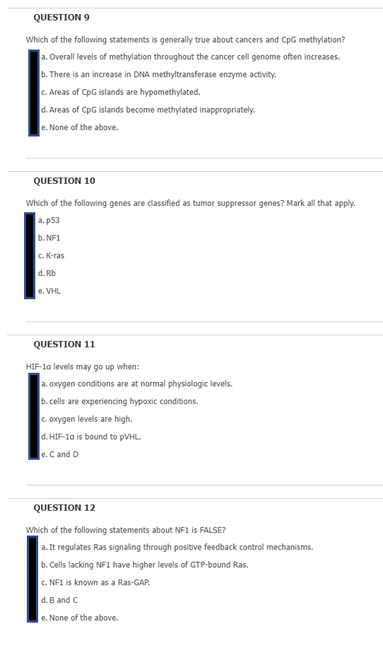 Solved Choose one answer for each except for question 10 | Chegg.com