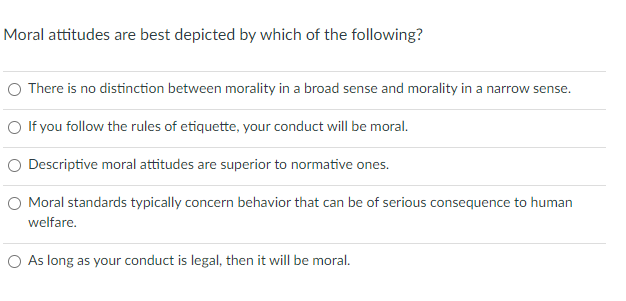 Solved Moral attitudes are best depicted by which of the | Chegg.com
