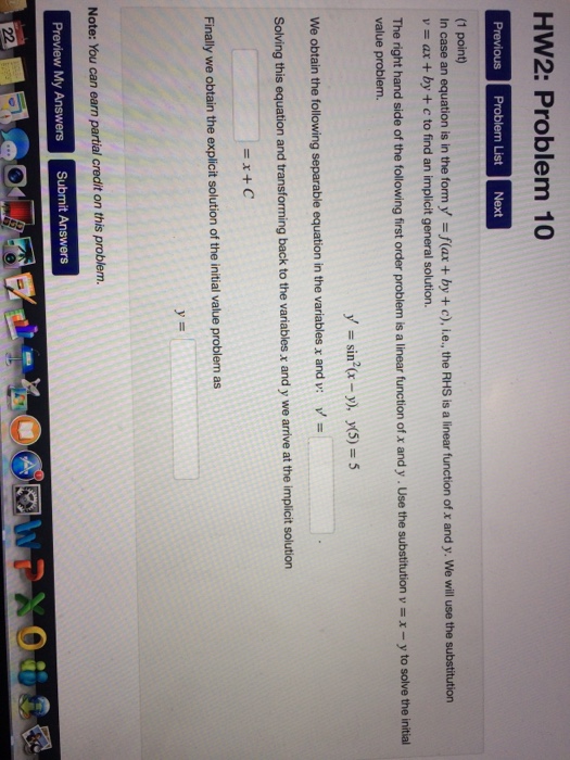 Solved HW2: Problem 10 Previous Problerm List Next (1 point) | Chegg.com