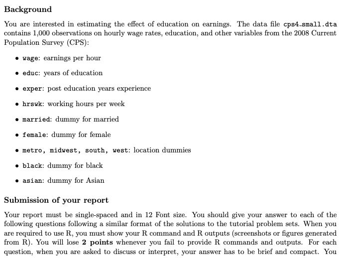 Solved Background You are interested in estimating the | Chegg.com