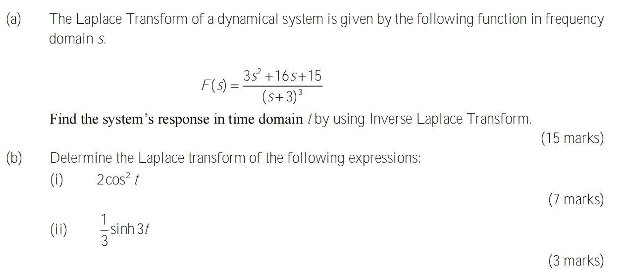 Solved (a) The Laplace Transform of a dynamical system is | Chegg.com