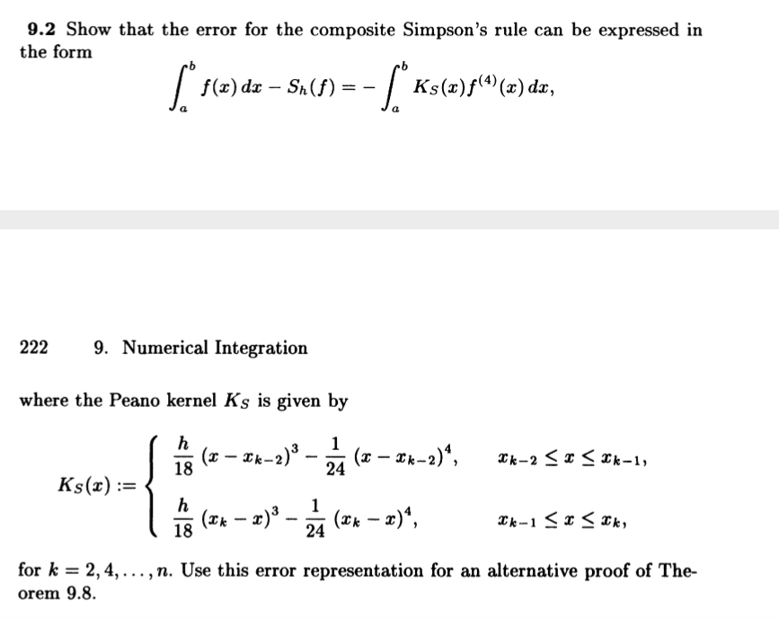 Solved 9.2 Show that the error for the composite Simpson's | Chegg.com