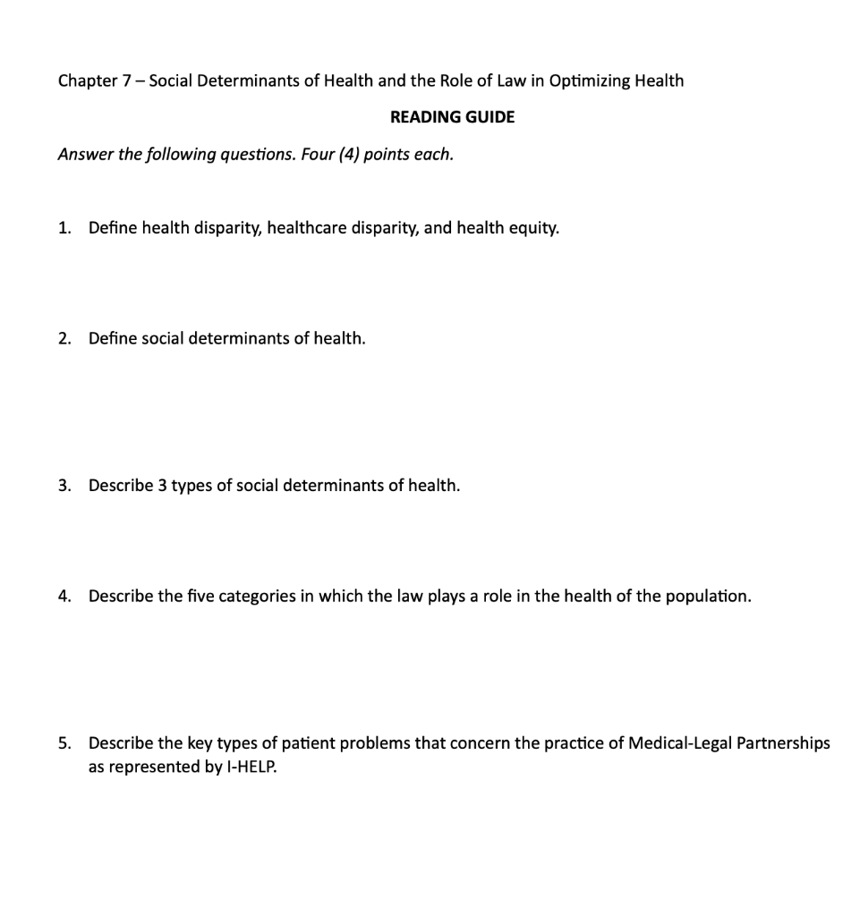 Solved Chapter 7 - Social Determinants of Health and the | Chegg.com