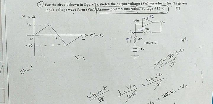 Solved For the circuit shown in figure(2), sketch the output | Chegg.com