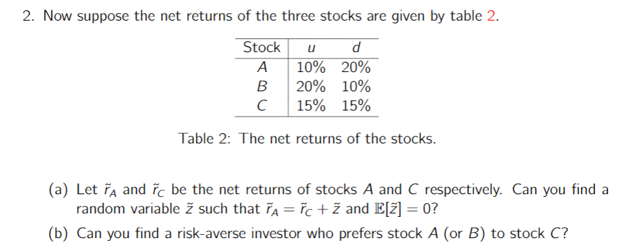 2. Now suppose the net returns of the three stocks | Chegg.com