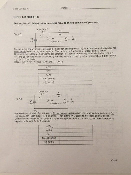 Solved NAME EELE 250 Lab 84 PRELAB SHEETS Perform the | Chegg.com