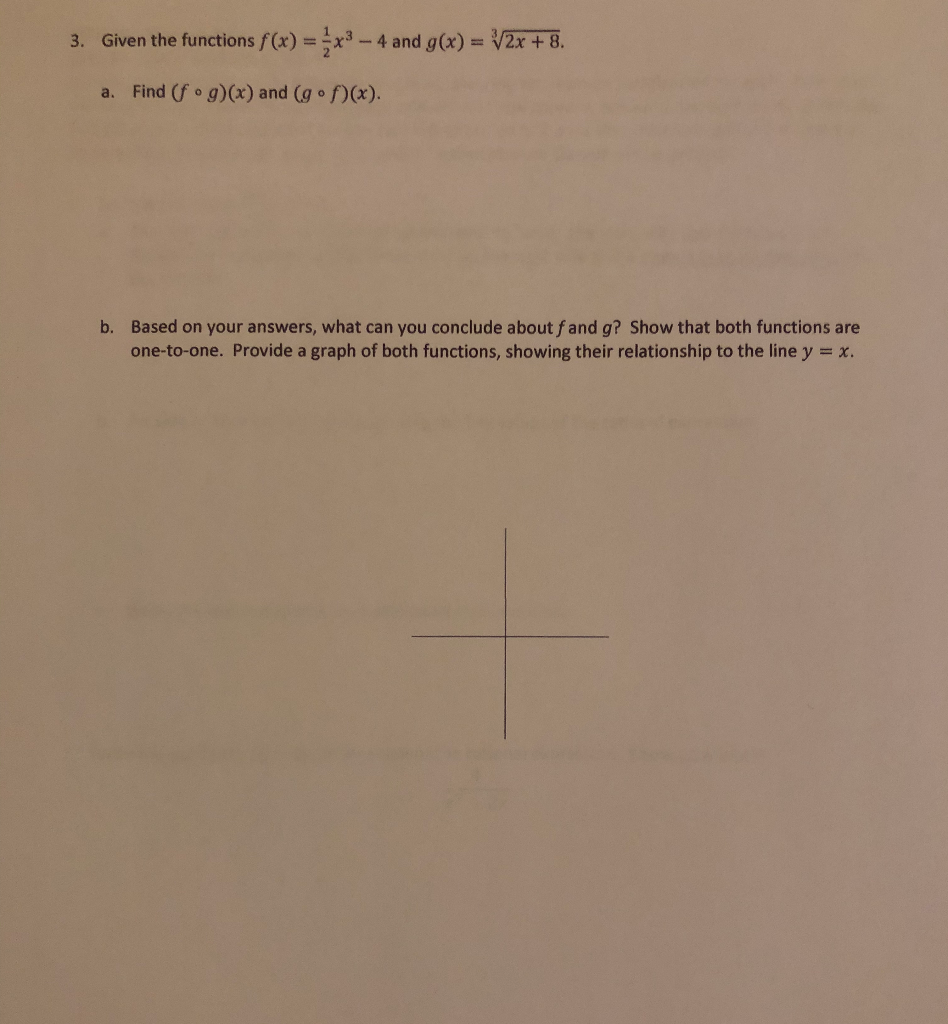 Solved 3. Given the functions f(x) = 5x3 - 4 and g(x) = | Chegg.com