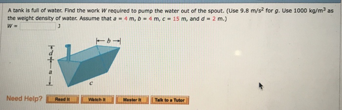 Solved A tank is full of water. Find the work W required to | Chegg.com