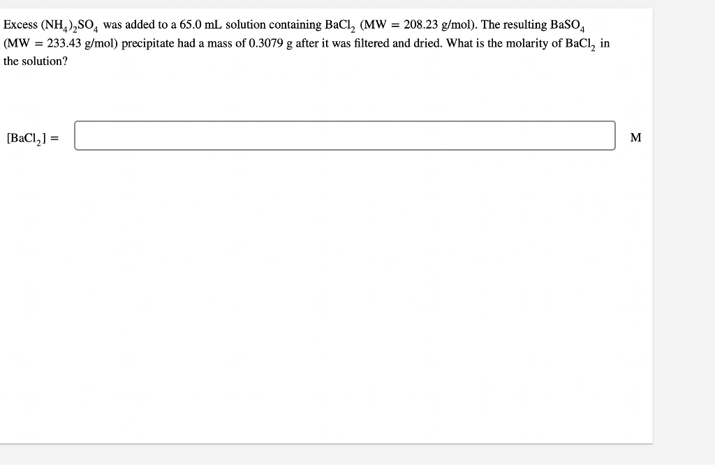 Solved Excess (NH4)2SO4 was added to a 65.0 mL solution | Chegg.com