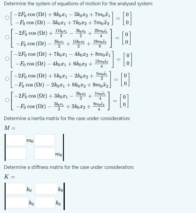 Solved Multi Degree of Freedom System Undamped Vibrations - | Chegg.com