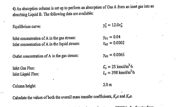 Solved 4) An absorption column is set up to perform an | Chegg.com
