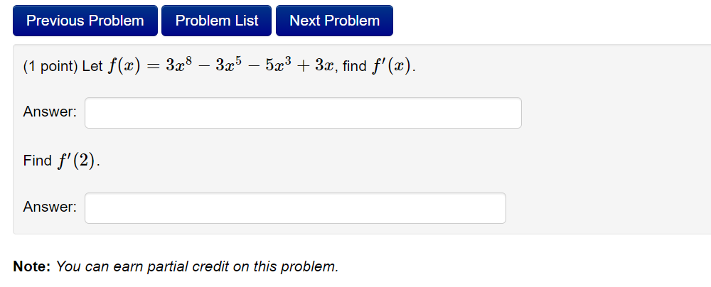 Solved (1 point) Let f(x)=3x8−3x5−5x3+3x, fir Answer: Find | Chegg.com