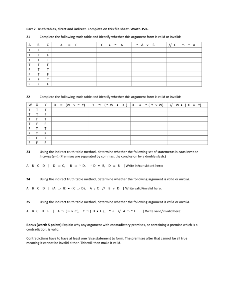 Solved Part 2, Truth tables, direct and indirect. Complete | Chegg.com
