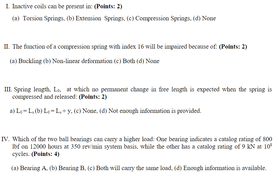 Solved I. Inactive coils can be present in: (Points: 2) (a) | Chegg.com