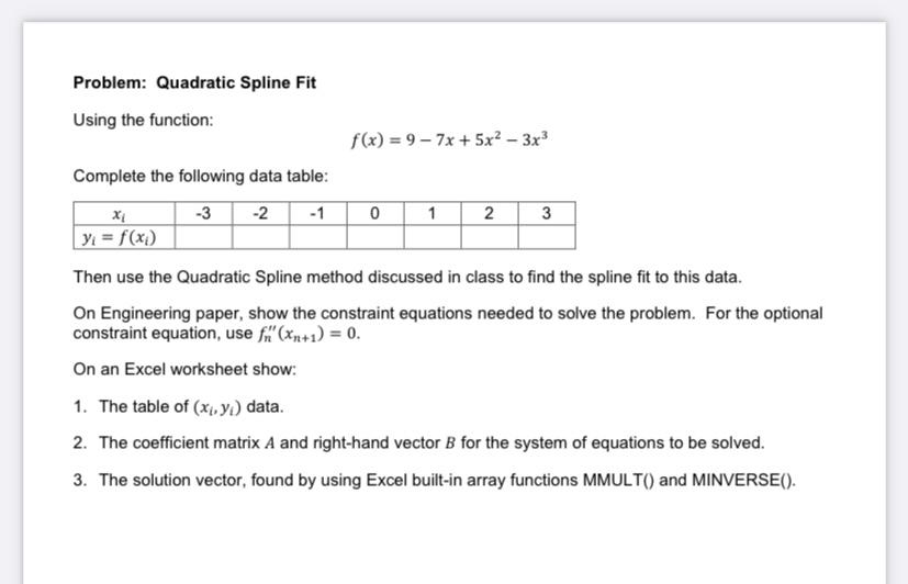 Problem: Quadratic Spline Fit Using the function: | Chegg.com