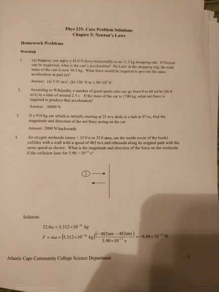 Solved Phys 225: Core Problem Solutions Chapter 5: Newton's | Chegg.com